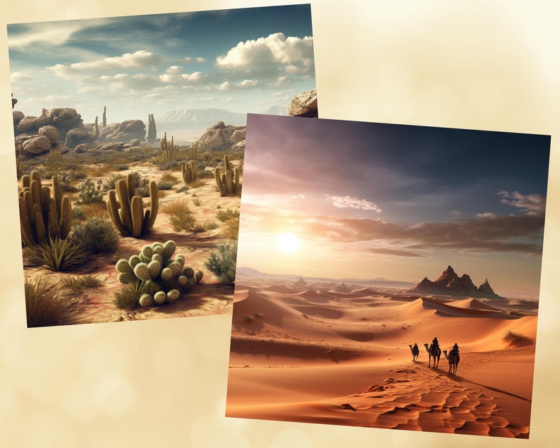 Printable Western Desert Digital Paper, Sahara Landscape Page, Cactus ...