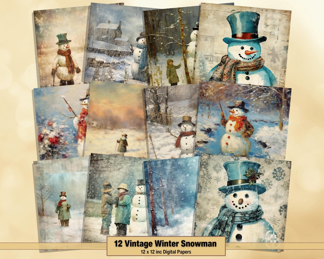 Printable Winter Snowman Digital Papers, Christmas Pages, Background ...