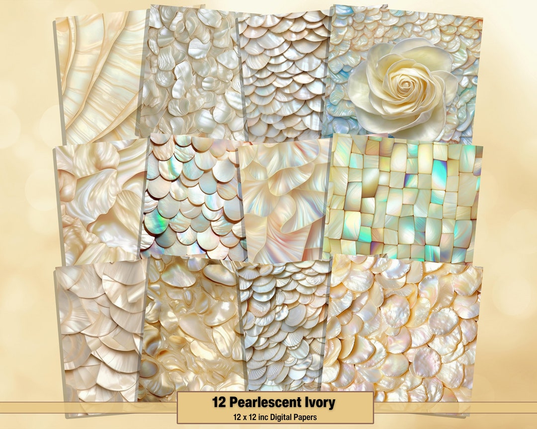 Printable Pearlescent Ivory Digital Papers, Pearl Shell Pages, White ...