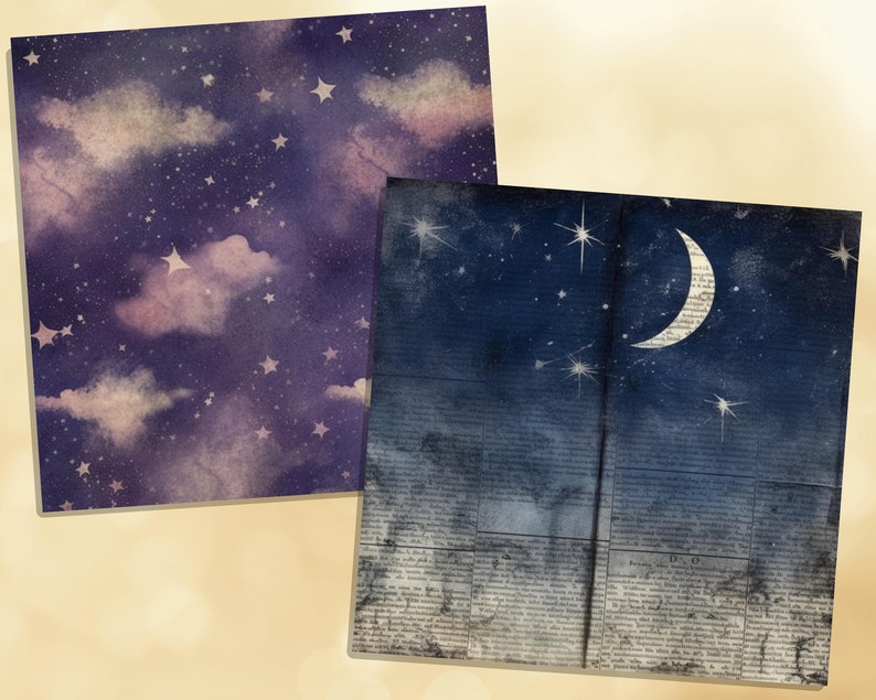 Printable Twilight Skies Digital Papers, Night Sky and Stars Pages ...