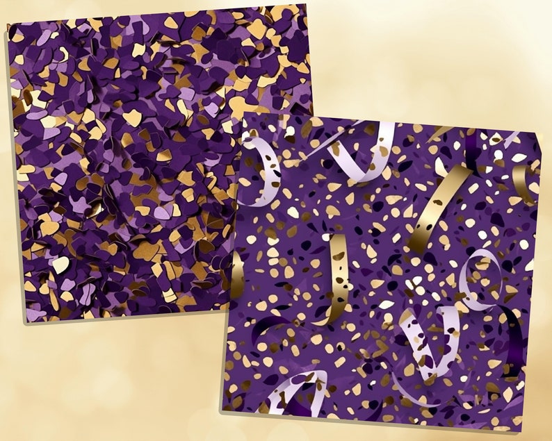 Printable Purple and Gold Confetti Digital Papers, Sequin Pages, Foil ...