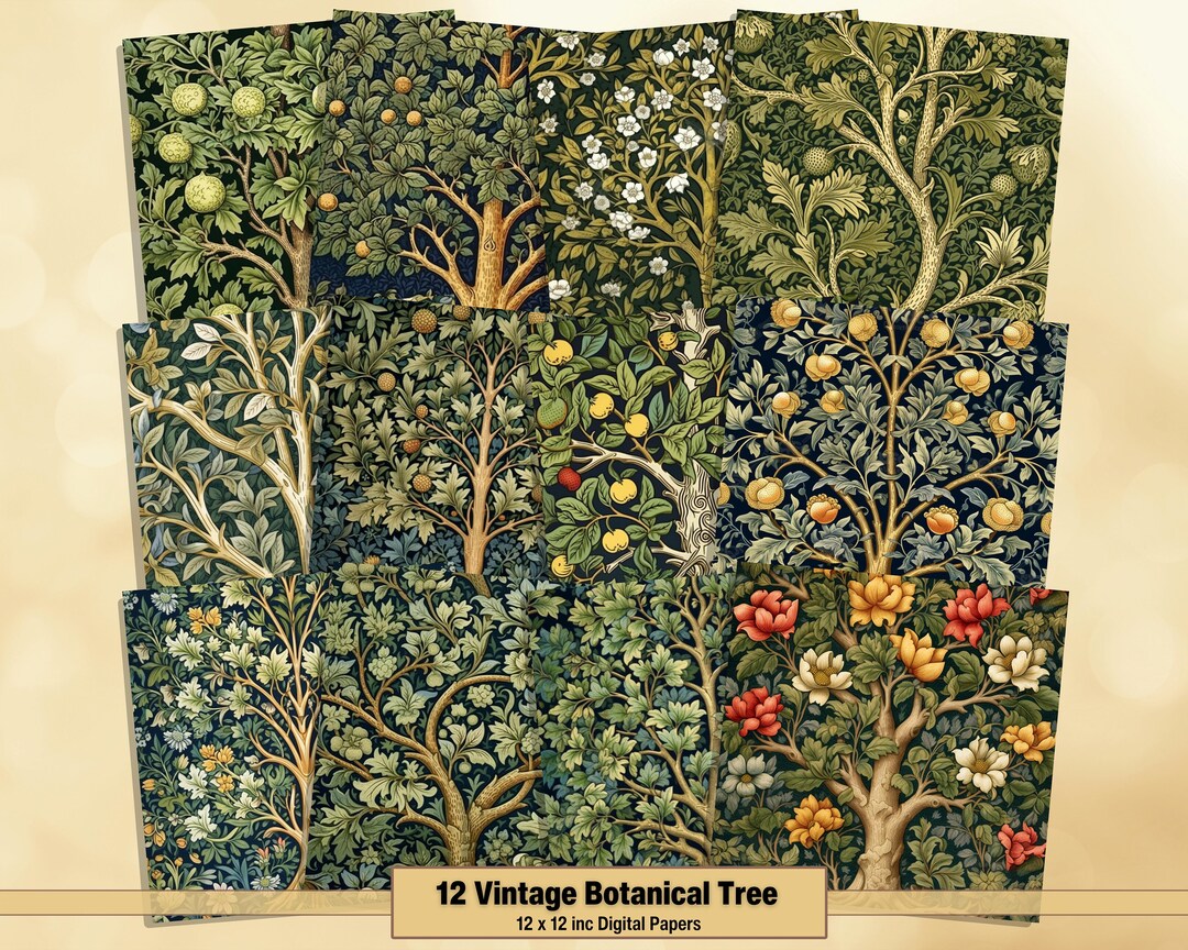 Printable Botanical Tree Digital Papers, Shabby Pages, Vintage ...
