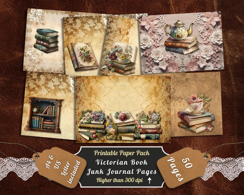 Printable Victorian Books Digital Papers Mega Bundle, Book Fussy Cuts ...