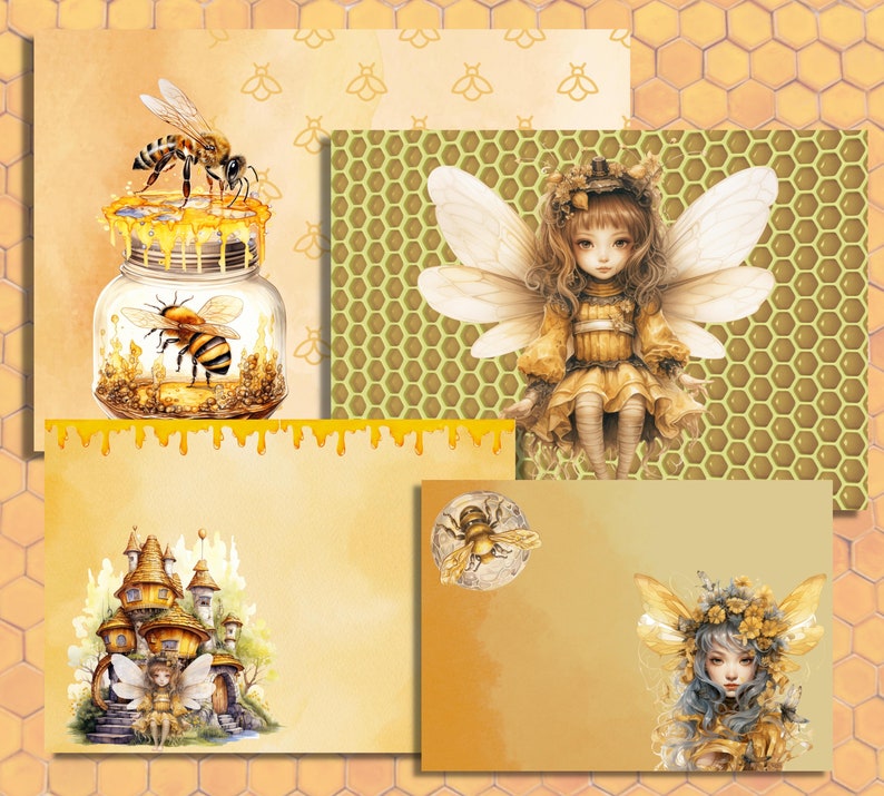 Printable Honey Bee Fairy Digital Paper Enchanted Fairies - Etsy