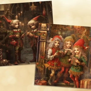 Printable Christmas Elves Digital Papers, Xmas Elf Pages, Background ...