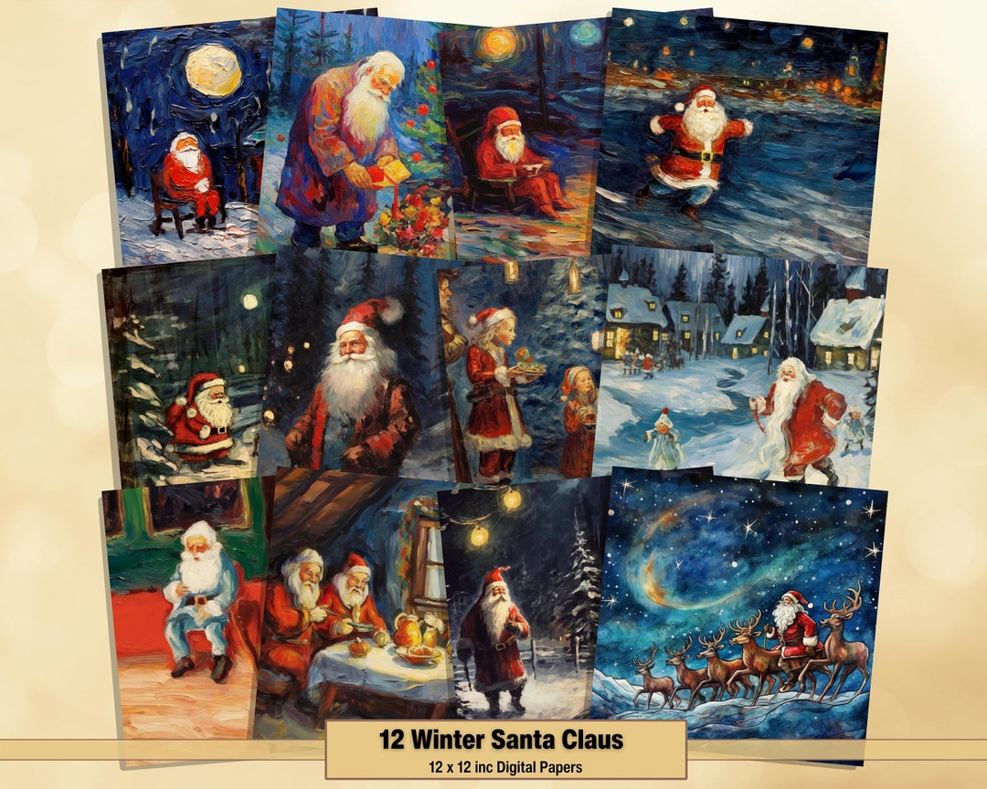 Printable Winter Santa Claus Digital Papers, Christmas Pages, Festive ...