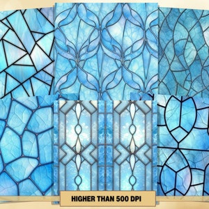 Printable Baby Blue Stained Glass Digital Papers, Blue Shimmer Pages ...