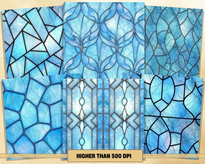 Printable Baby Blue Stained Glass Digital Papers, Blue Shimmer Pages ...
