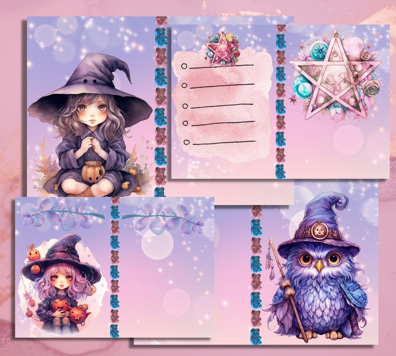 Printable Cute Kawaii Witch Digital Paper Witches Ephemera - Etsy