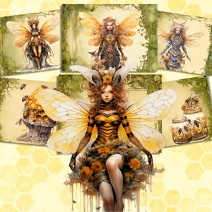 Printable Bee Fairy Digital Paper, Enchanted Fairies Ephemera, Fantasy ...