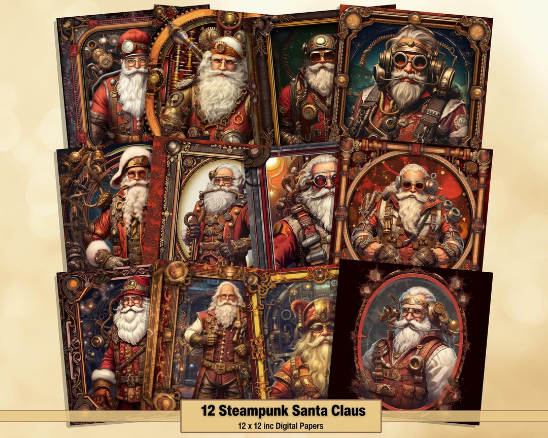 Printable Steampunk Santa Claus Digital Papers Xmas Pages - Etsy