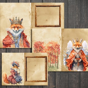 Printable Fox Fancy Paper, Dressed Foxes Ephemera, Victorian Fox Page ...