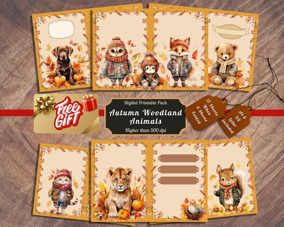 Printable Autumn Woodland Animals Paper, Cute Animals Ephemera, Fall ...