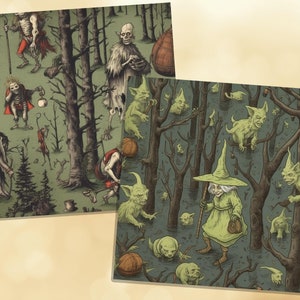 Printable Goblin Forest Digital Papers, Witchy Pages, Scary Background ...