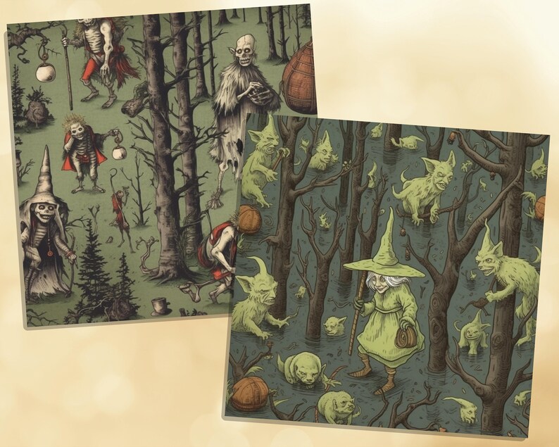 Printable Goblin Forest Digital Papers, Witchy Pages, Scary Background ...