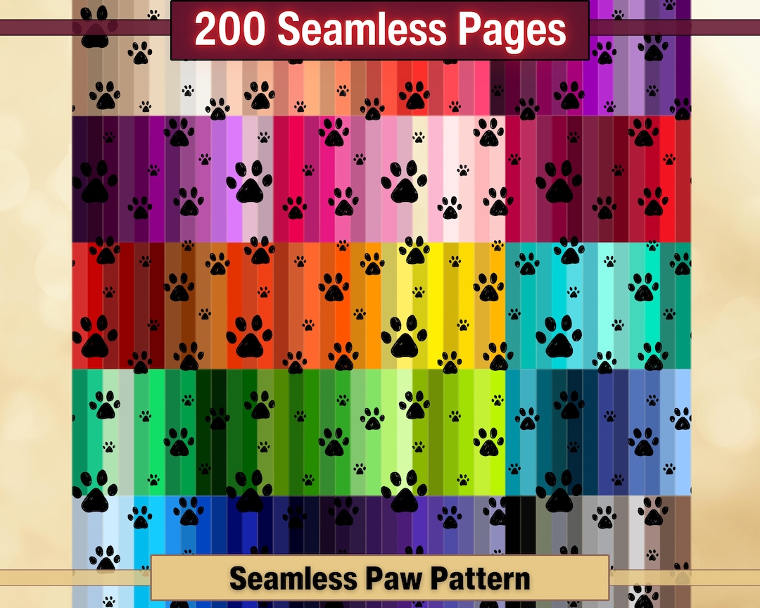 Printable 200 Seamless Paw Pattern Digital Papers, Pet Foot Rainbow ...
