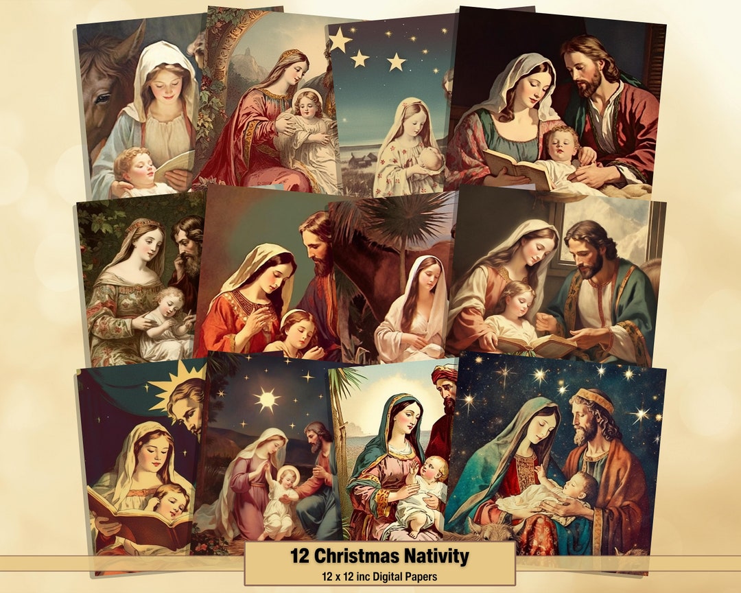 Printable Christmas Nativity Digital Papers, Holy Family Pages, Noel ...