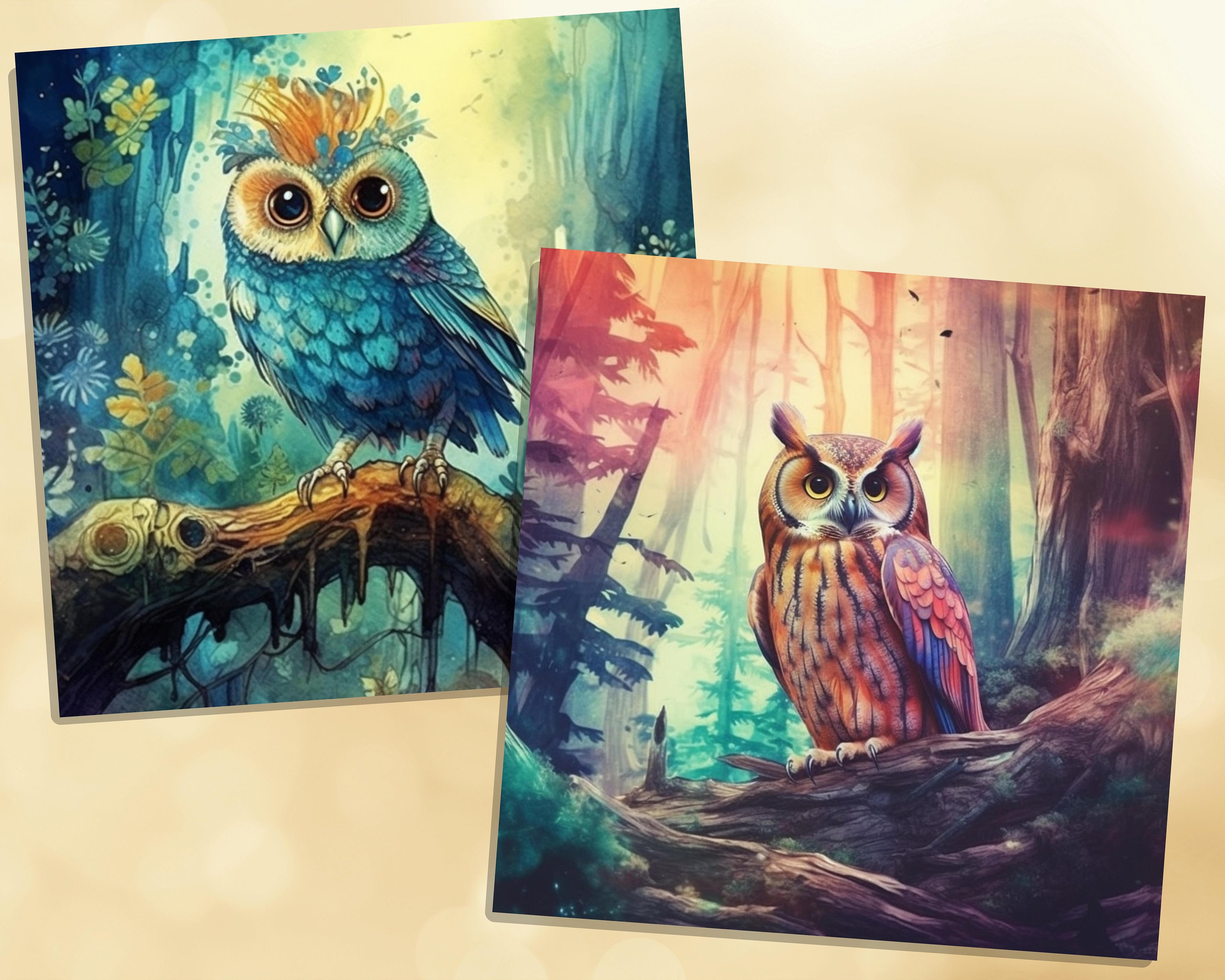 Printable Vintage Owl Digital Papers Forest Owl Pages - Etsy