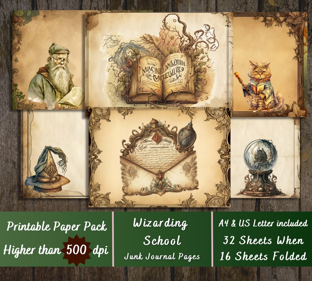 Printable Magic School Digital Paper, Book of Shadows Ephemera ...