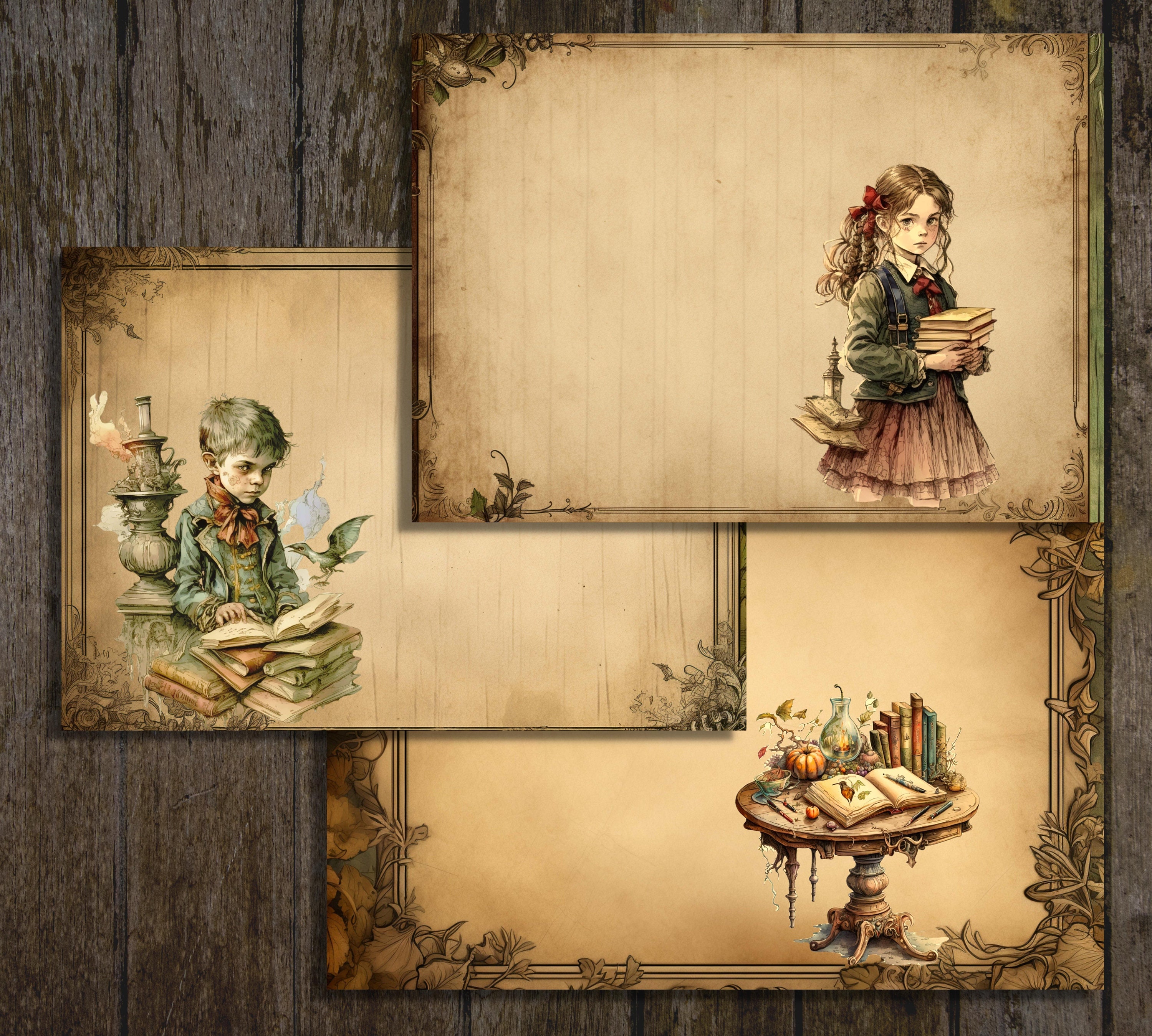 Printable Magic School Digital Paper, Book of Shadows Ephemera ...