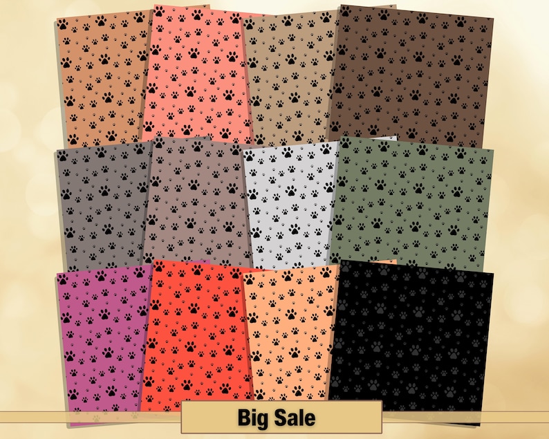 Printable 200 Seamless Paw Pattern Digital Papers, Pet Foot Rainbow ...