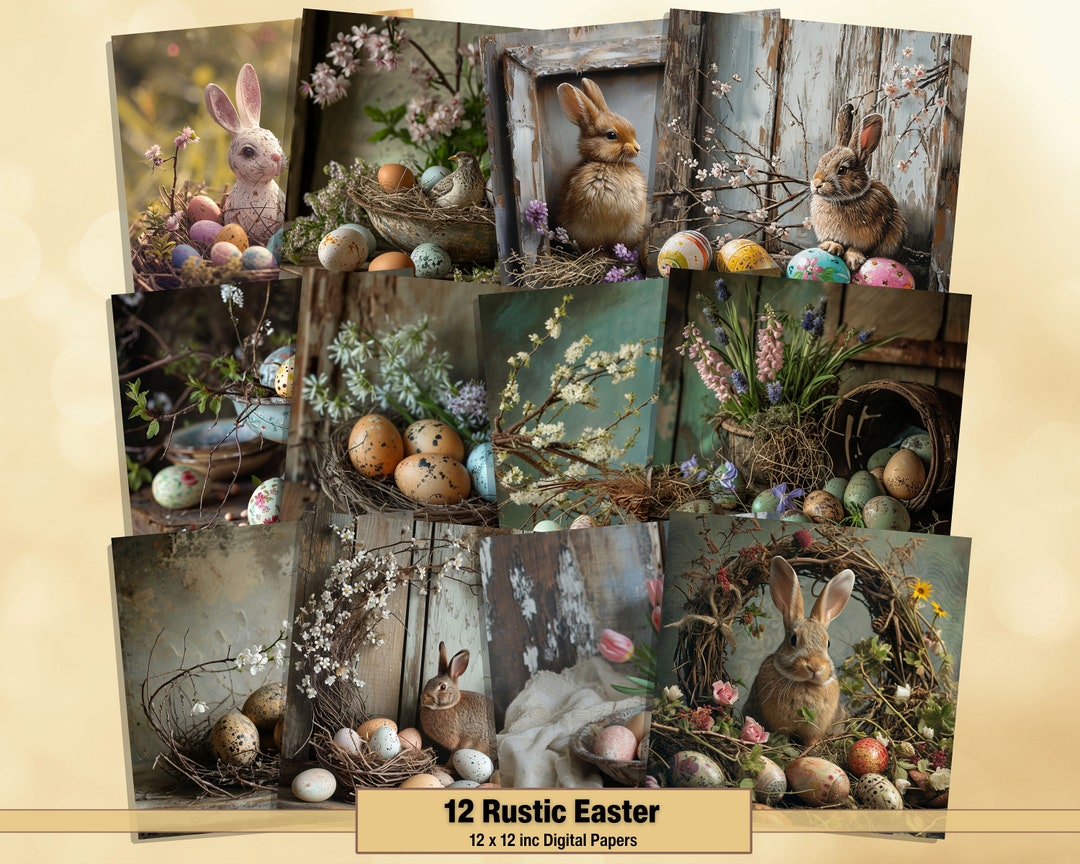 Rustic Easter Digital Papers, Printable Happy Easter Page, Spring ...