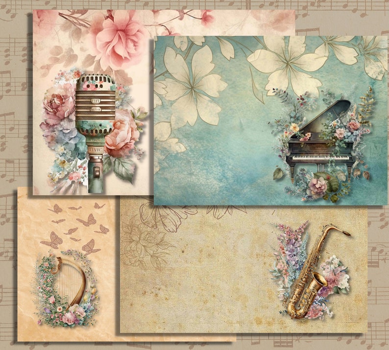 Printable Floral Music Digital Paper Musical Instruments - Etsy