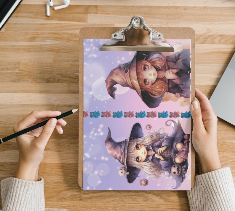 Printable Cute Kawaii Witch Digital Paper Witches Ephemera - Etsy