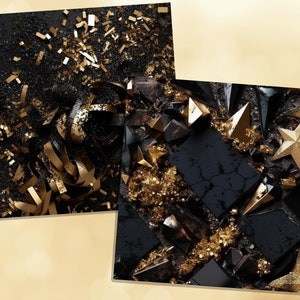 Printable Black Glitter Digital Papers, Black & Gold Sequin Pages ...