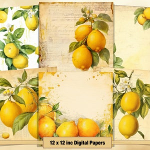 Printable Vintage Lemon Digital Paper, Summer Fruit Pages, Background ...