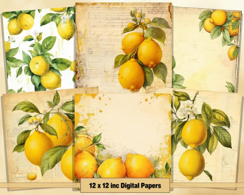 Printable Vintage Lemon Digital Paper Summer Fruit Pages - Etsy
