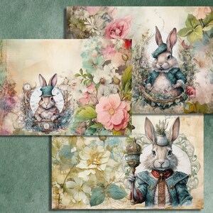 Printable Rabbit Watercolour Digital Paper, Dressed Animals Ephemera ...