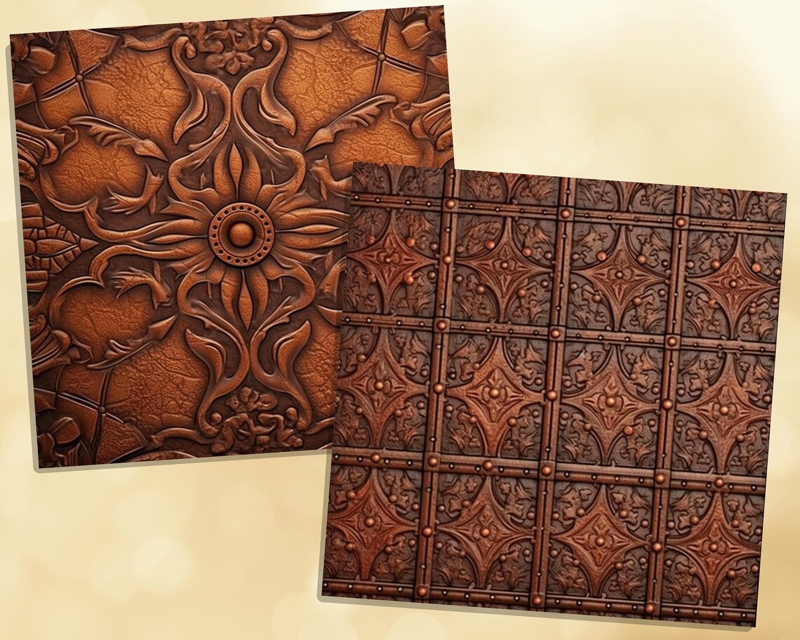 Printable Brown Leather Textures Digital Papers, Tooled Leather Page ...
