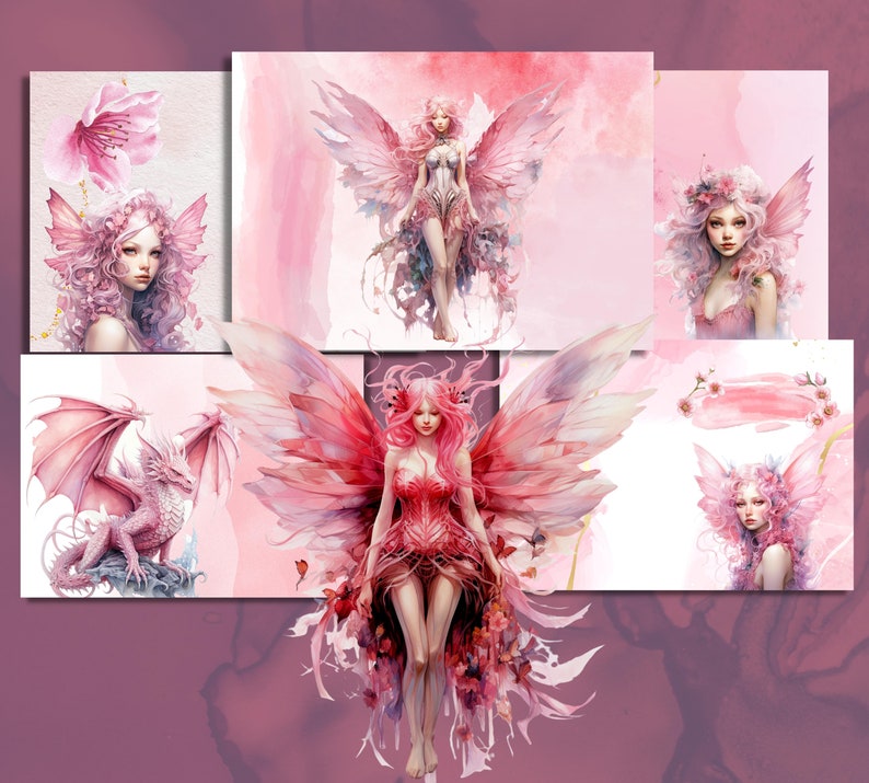 Printable Pink Fairy Digital Paper Watercolor Fairies - Etsy