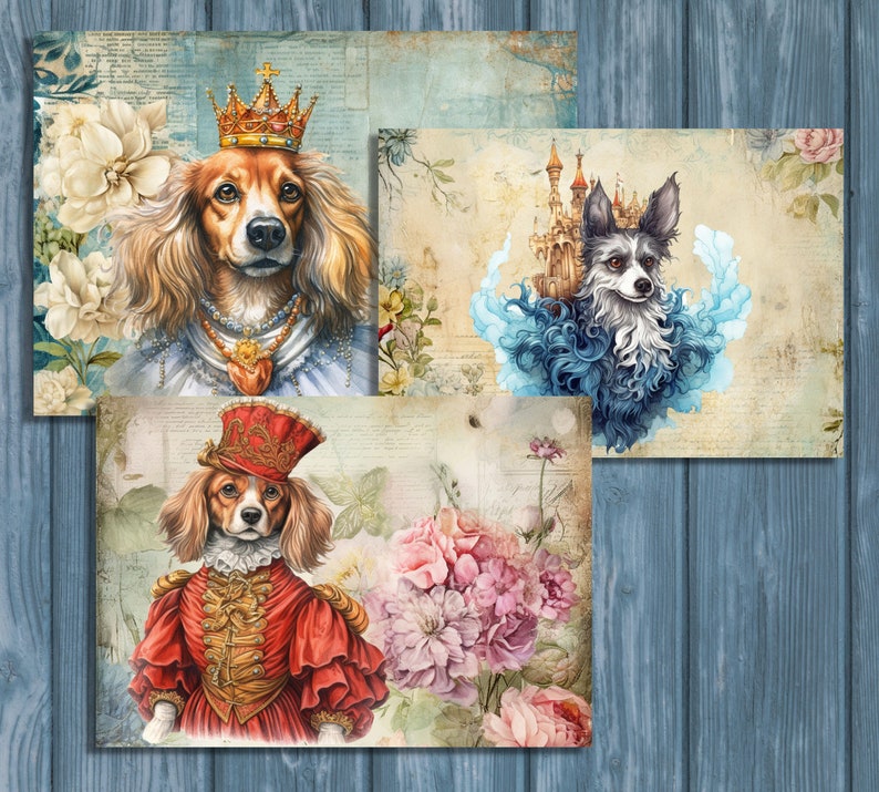 Printable Dogs Watercolor Digital Paper, Dressed Animals Ephemera ...