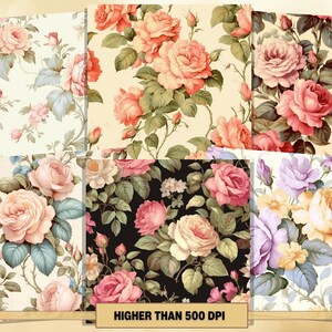 Printable Shabby Chic Floral Digital Papers, Flowers Pages, Vintage ...