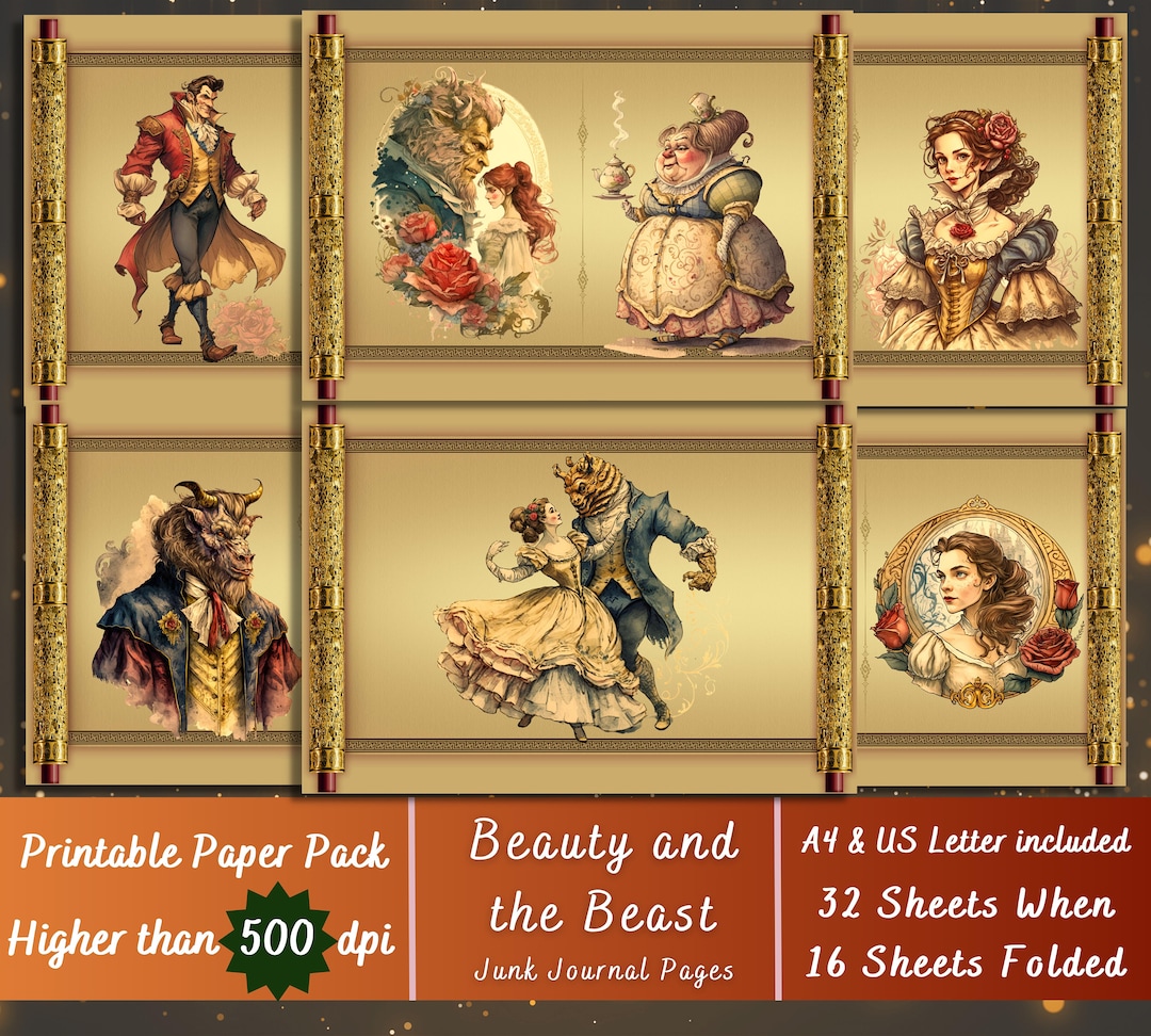 Printable Beauty and the Beast Paper, Belle Beauty Ephemera, Beauty and ...