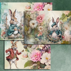 Printable Rabbit Watercolour Digital Paper, Dressed Animals Ephemera ...