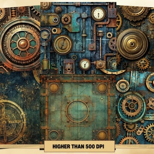 Printable Steampunk Digital Papers, Industrial Pages, Masculine ...