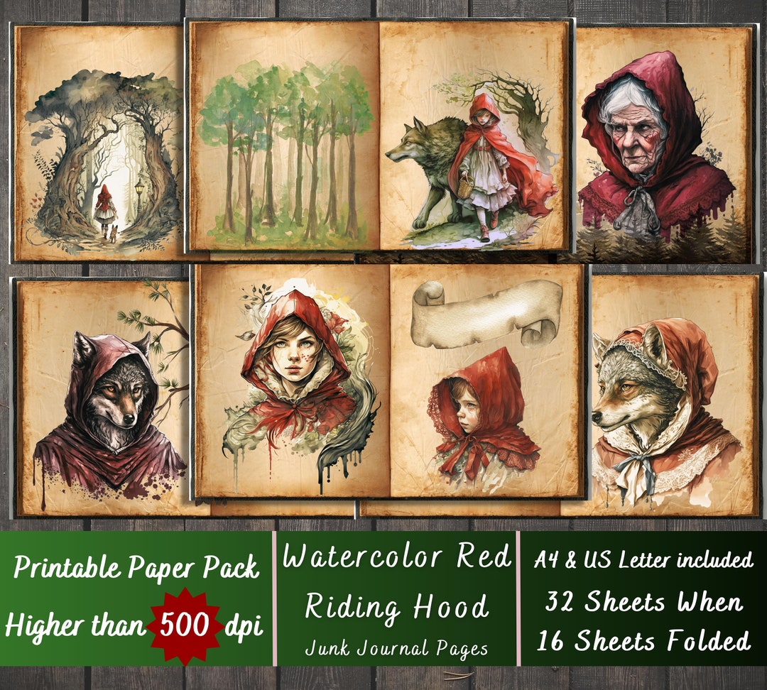 Printable Red Riding Hood Digital Paper, Fairytale Ephemera, Fairy Tail ...