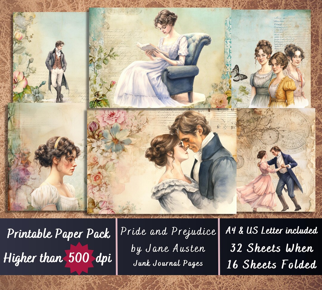 Printable Pride and Prejudice Digital Paper, Regency Ephemera, Jane ...