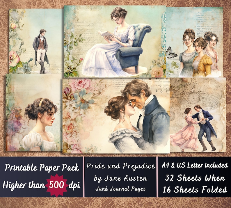 Printable Pride and Prejudice Digital Paper, Regency Ephemera, Jane ...