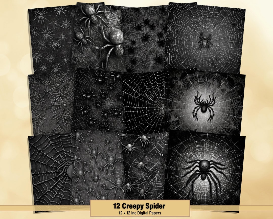 Printable Creepy Spider Digital Paper, Scary Cobweb Pages, Goth ...