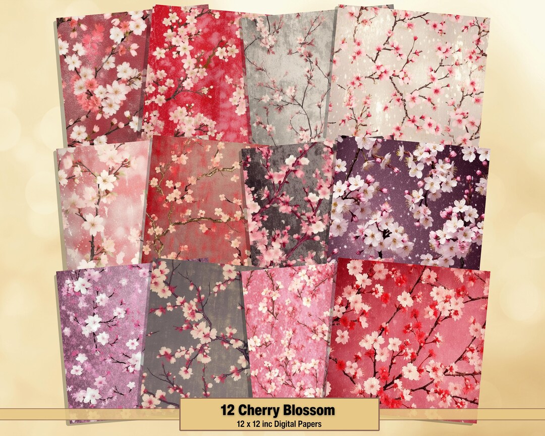 Printable Cherry Blossom Digital Papers, Sakura Pages, Floral ...
