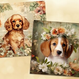 Printable Cute Puppy Digital Papers, Floral Puppy Pages, Cute Dog ...