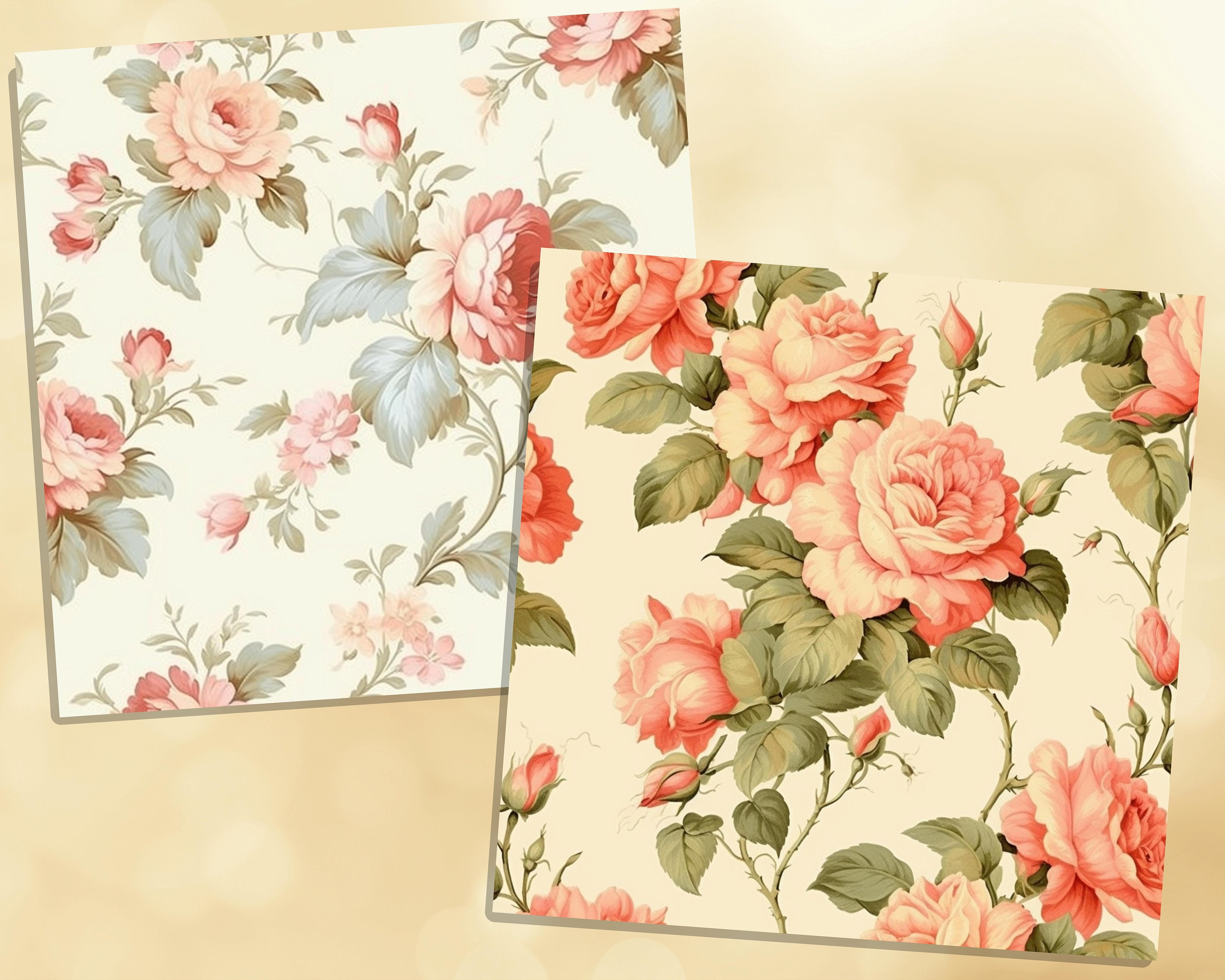 Printable Shabby Chic Floral Digital Papers, Flowers Pages, Vintage ...
