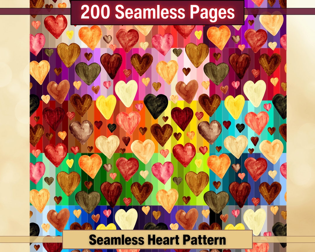 Printable 200 Valentine's Day Seamless Hearts Patterns Digital Papers ...