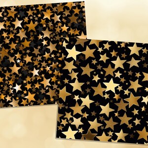 Printable Black and Gold Star Digital Papers, Golden Starry Pages ...