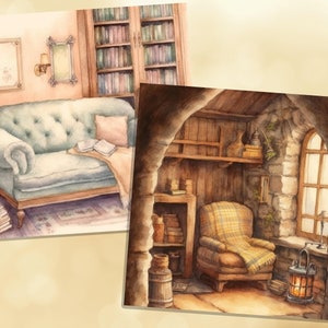 Printable Cozy Reading Nook Digital Papers, Books Pages, Background ...