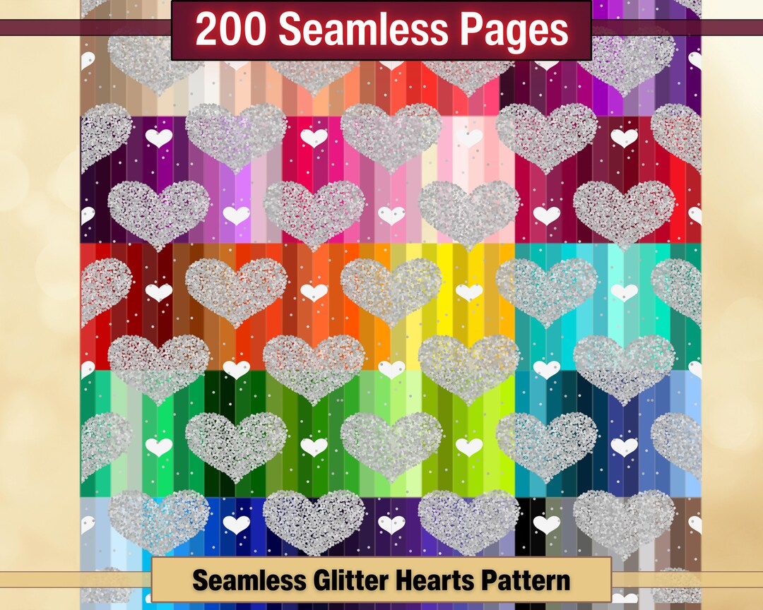 Valentine's Day Printable 200 Seamless Glitter Hearts Pattern Papers ...